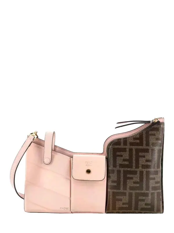 Fendi 3 Pockets Leather And Zucca Coated Canvas Mini Crossbody Bag - Pink
