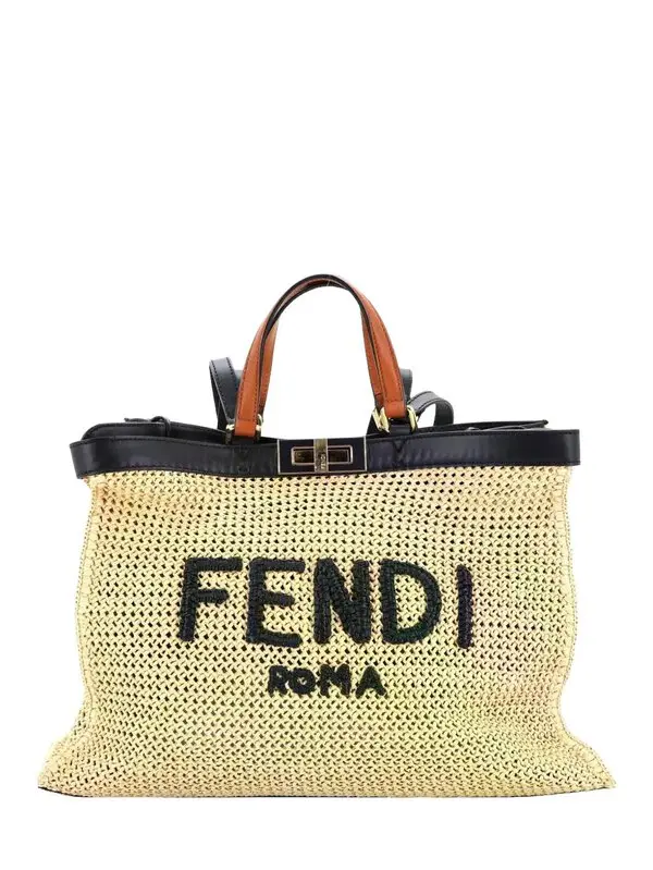 Fendi Peekaboo X- Raffia Medium Tote Bag - Neutrals