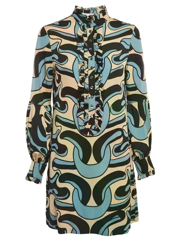 Diane Von Furstenberg Abstract-print Ruffle-front Dress - Blue