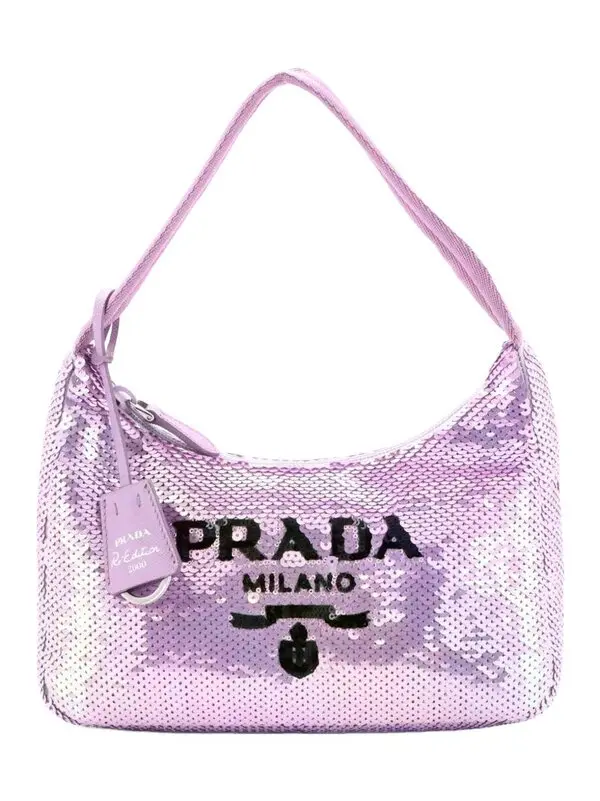 Prada Re-edition 2000 Sequins Mini Hobo Bag - Purple