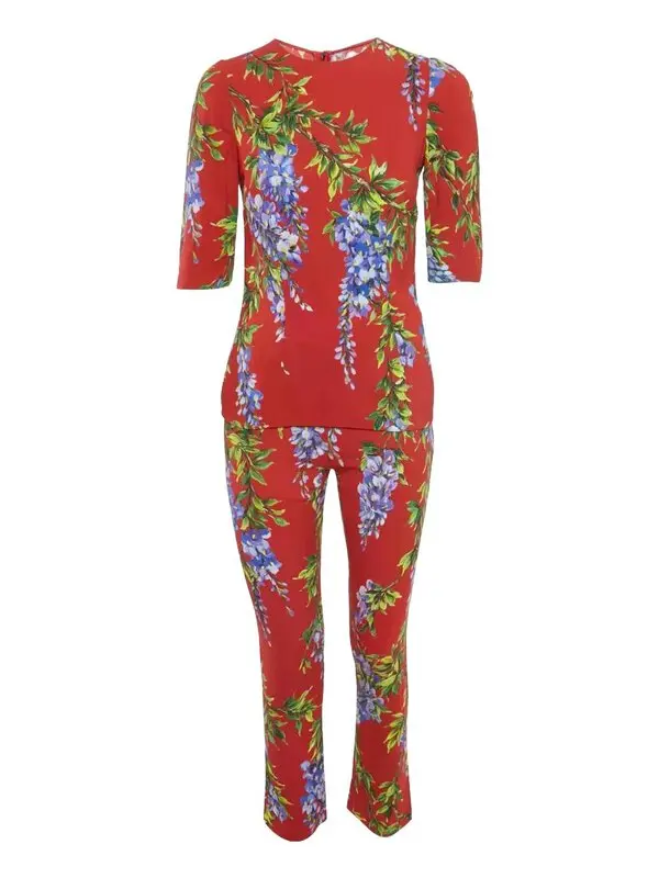 Dolce & Gabbana Floral-print Crepe Trousers And Top Set - Red