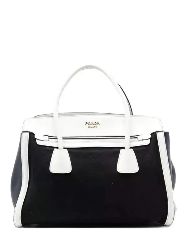 Prada Saffiano Trimmed Canvas Satchel - Black