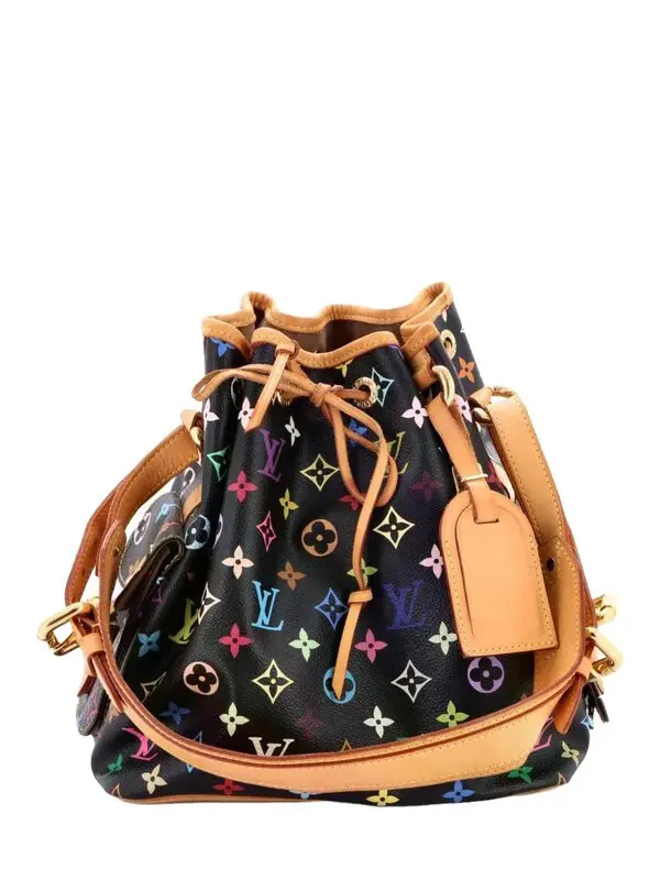 LOUIS VUITTON Petit Noe Handbag Monogram Multicolor Bucket Bag - Black