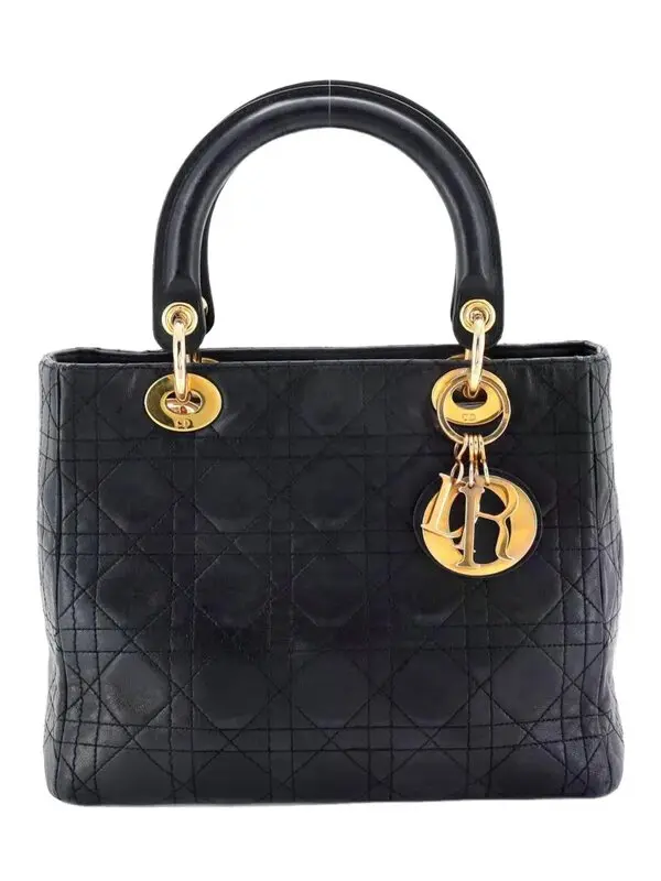 Dior Lady Cannage Quilt Lambskin Medium Satchel - Black