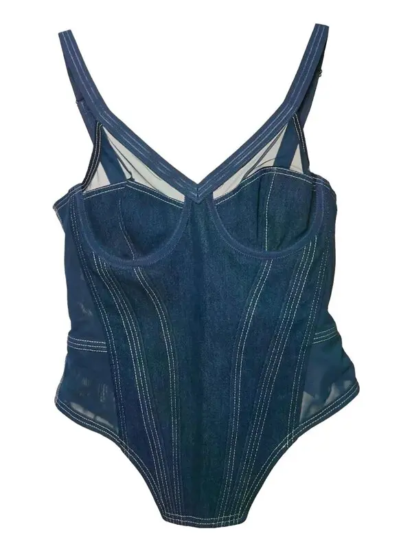 Burberry Denim Mesh Bustier Top - Blue