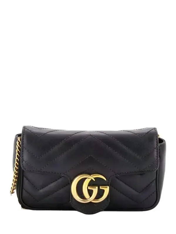 Gucci Gg Marmont Flap Matelasse Leather Super Mini Crossbody Bag - Black