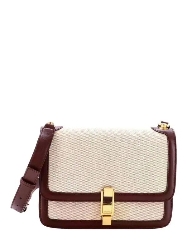 Saint Laurent Carre Satchel Canvas With Leather Medium Shoulder Bag - Neutrals