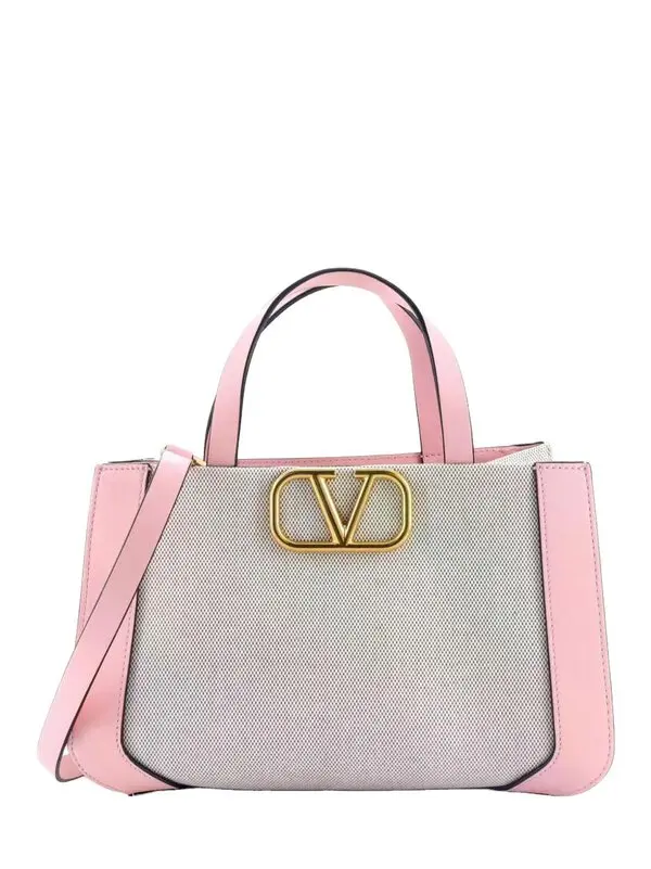 Valentino Garavani Vlogo Canvas And Leather Small Tote - Neutrals