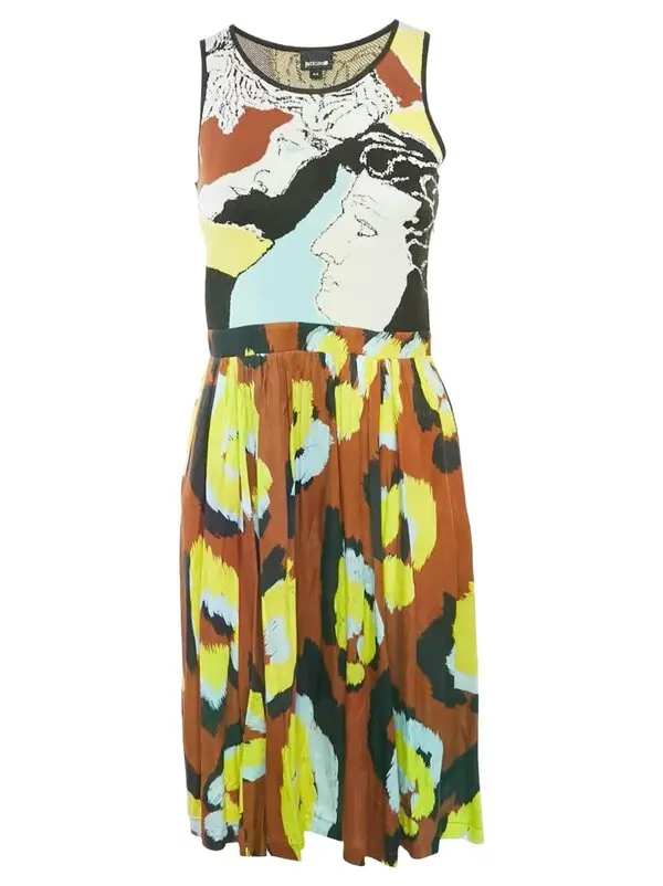 Just Cavalli Abstract-print Pleated Dress - Brown