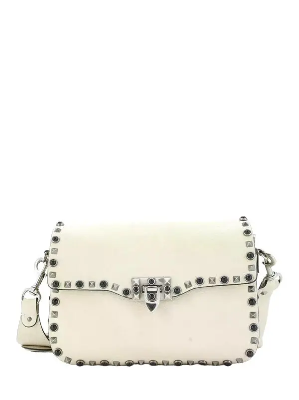 Valentino Garavani Rolling Rockstud Leather Medium Crossbody Bag - Neutrals