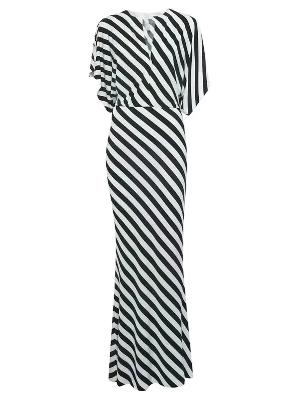 Norma Kamali Striped Jersey Long Dress - White