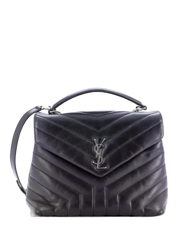 Saint Laurent Loulou Top Handle Medium Shoulder Bag Matelasse Chevron Leather - Black