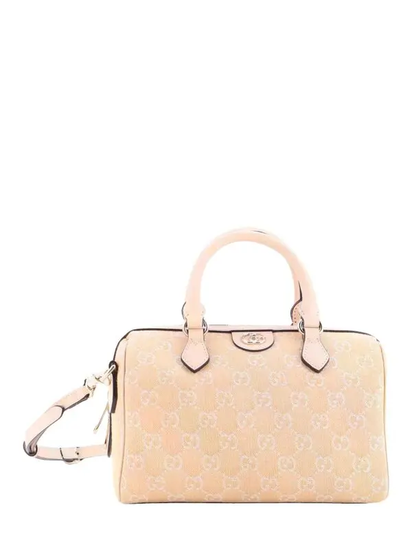 Gucci Ophidia Convertible Boston Satchel Gg Denim Small - Neutrals