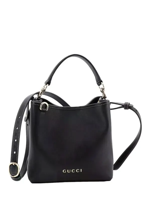 Gucci Emblem Leather Small Bucket Bag - Black