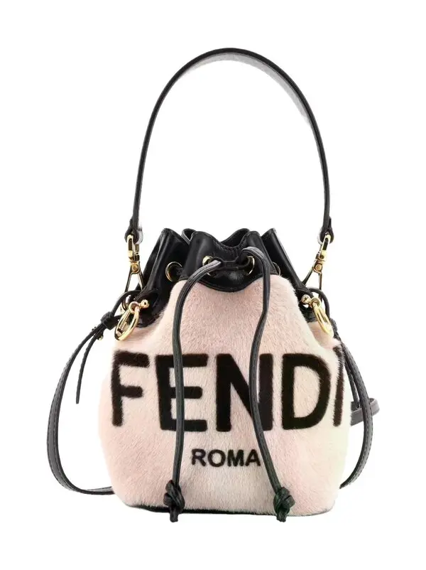 Fendi Logo Mon Tresor Printed Fur Mini Bucket Bag - Neutrals