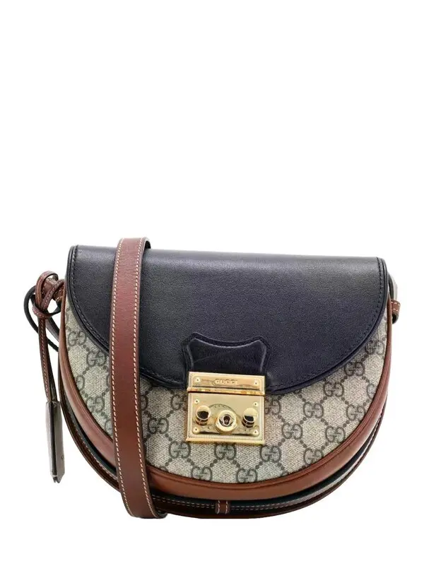 Gucci Padlock Saddle Shoulder Bag Gg Coated Canvas And Leather Small Crossbody - Black