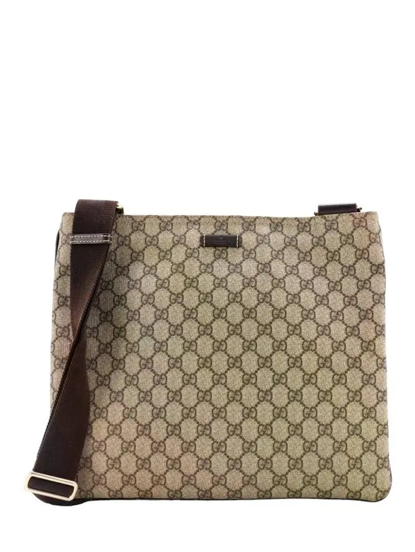 Gucci Zip Top Messenger Bag Gg Coated Canvas - Brown