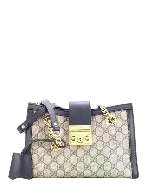 Gucci Padlock Chain Tote Gg Coated Canvas - Black