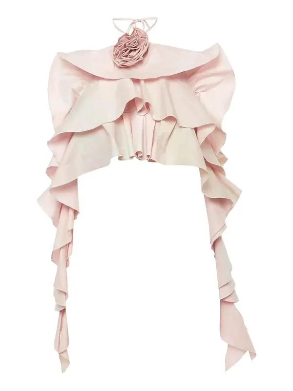 Blumarine Rose-detail Ruffle Halterneck Top - Pink