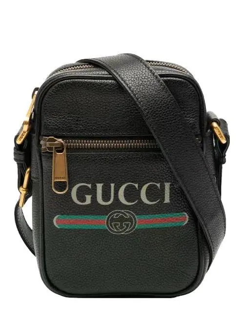 Gucci 2016-2025 Mini Grained Calfskin Logo Crossbody Bag - Black