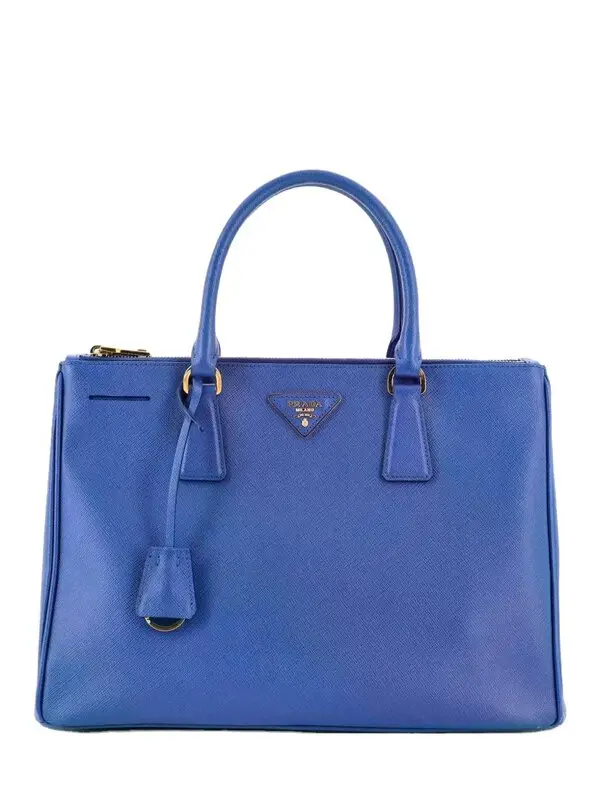 Prada Double Zip Lux Saffiano Leather Medium Tote Bag - Blue