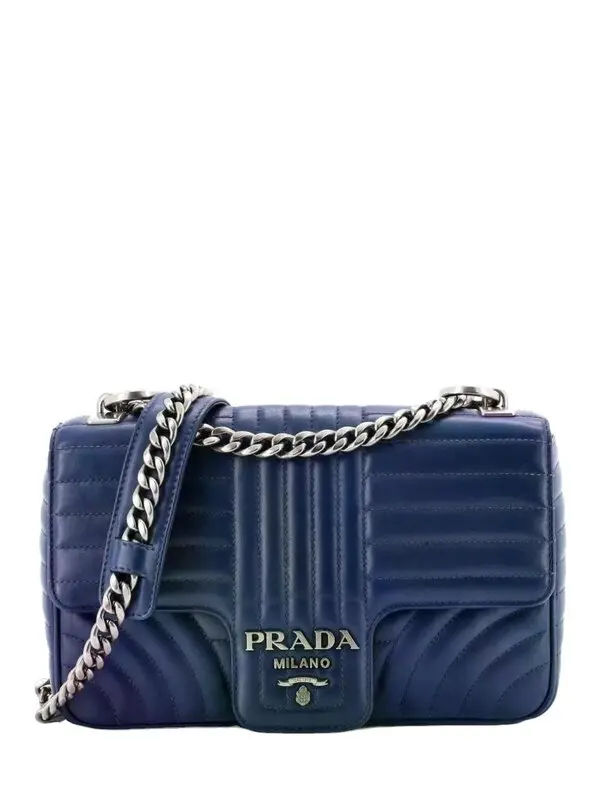 Prada Diagramme Quilted Leather Chain Flap Shoulder Bag - Blue