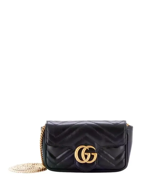Gucci Gg Marmont Flap Bag Matelasse Leather Super Mini Crossbody - Black