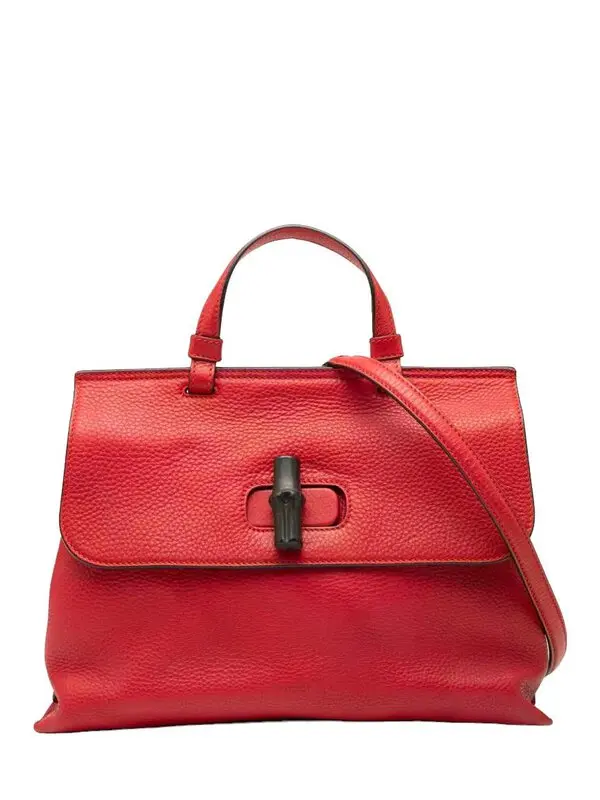 Gucci 2000-2015 Medium Leather Bamboo Daily Satchel - Red