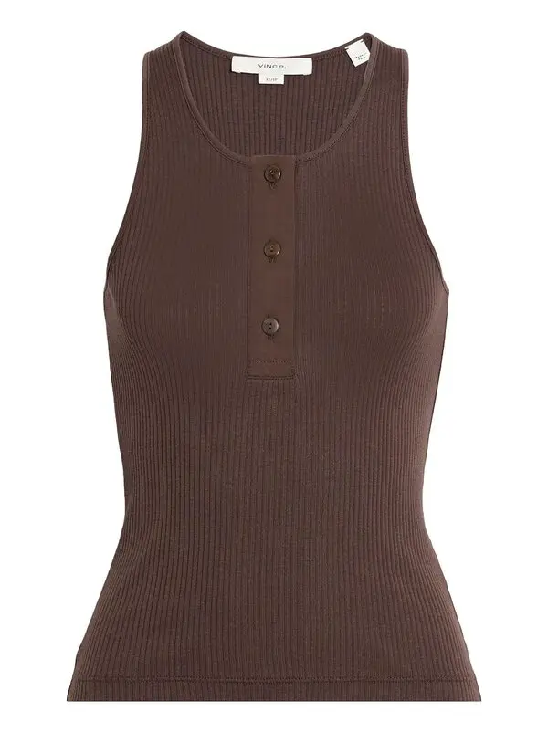 Vince Ribbed Pima Cotton Tank - Dark Brown