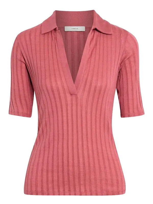 Vince Ribbed Cotton Polo Shirt - Antique Rose