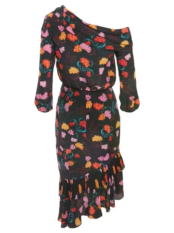 Saloni Floral-print Ruffle Dress - Black