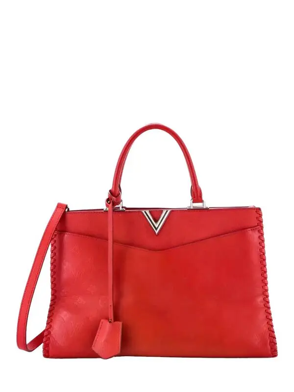 LOUIS VUITTON Zipped Monogram Leather Tote Bag - Red