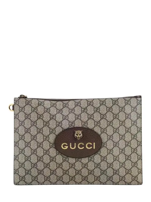 Gucci Neo Vintage Gg Coated Canvas Wristlet Pouch - Brown