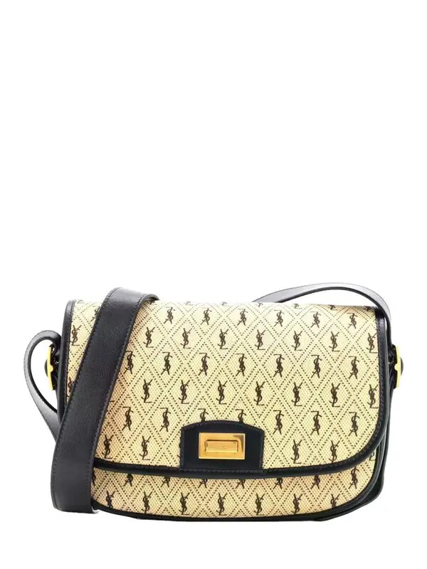 Saint Laurent Flap Satchel Monogram Canvas And Leather Shoulder Bag - Black