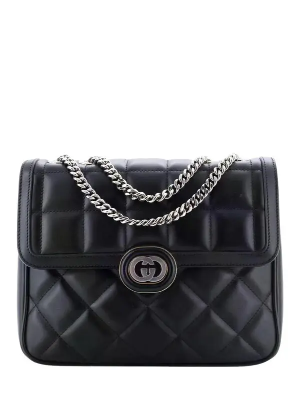 Gucci Deco Chain Flap Small Shoulder Bag Mixed Matelassé Leather - Black