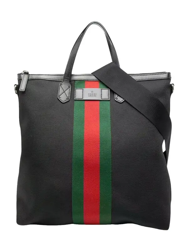 Gucci 2016-2025 Canvas Techno Web Vertical Zip Tote Satchel - Black
