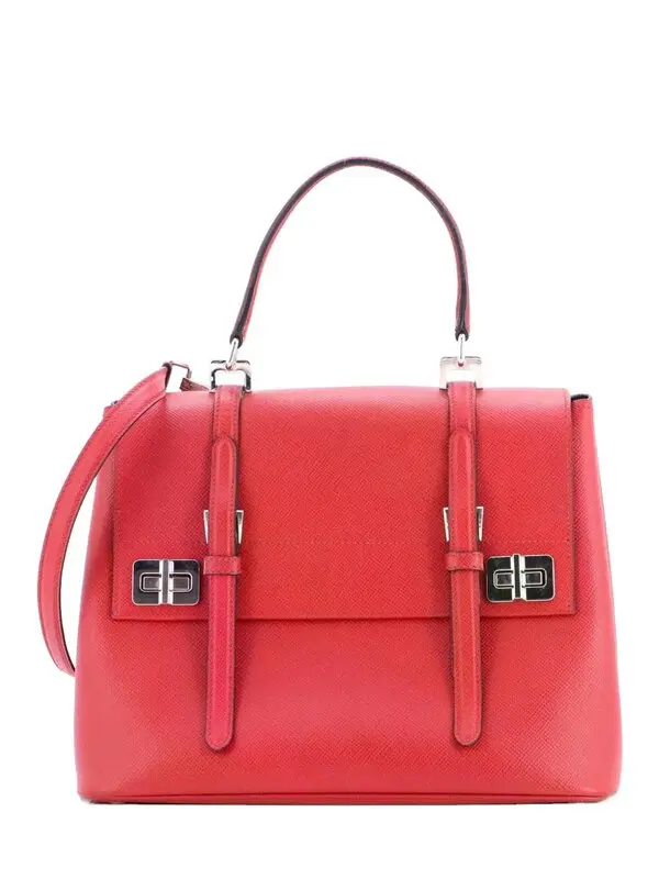 Prada Saffiano Leather Medium Satchel With Turn Lock - Red