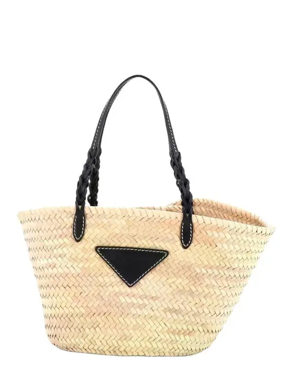Prada Basket Raffia Small Tote Bag - Neutrals