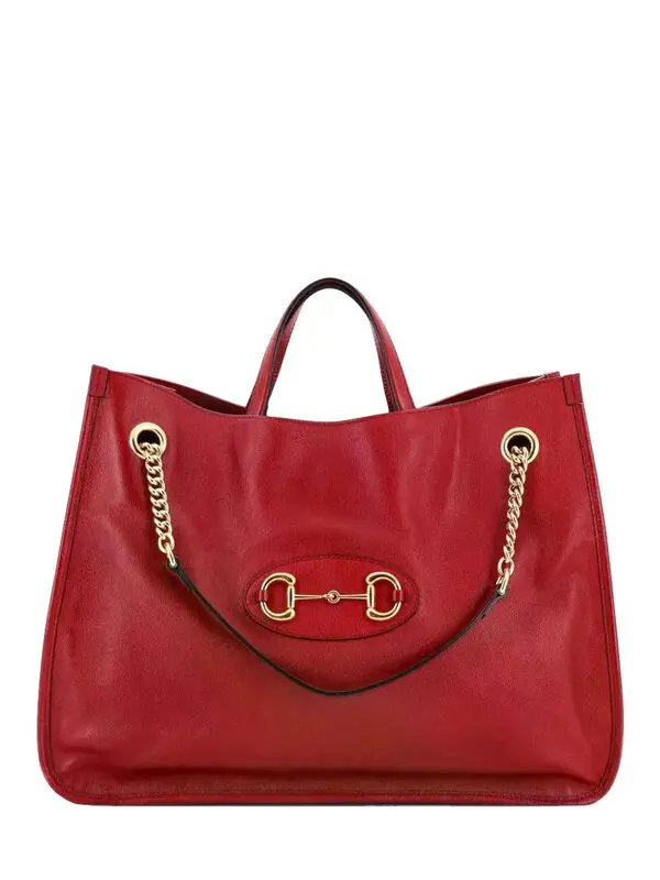 Gucci Horsebit 1955 Chain Leather Large Tote Bag - Red