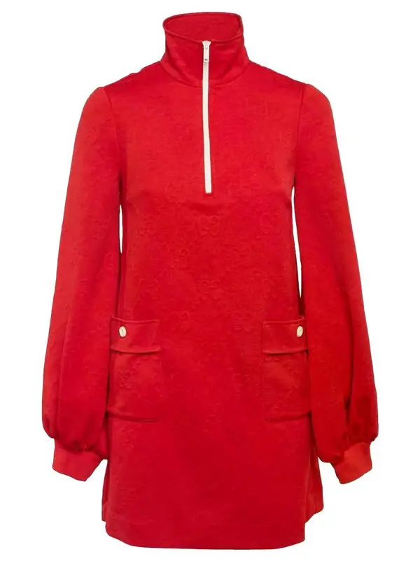 Gucci Gg-pattern Zip-up Mini Dress - Red