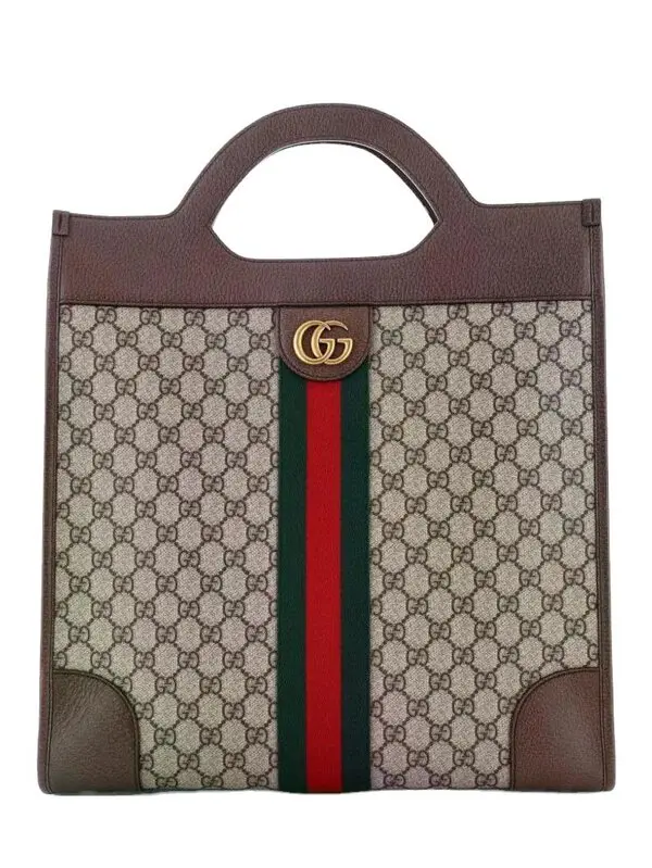 Gucci Ophidia Cut Out Handle Gg Coated Canvas Medium Tote Bag - Brown