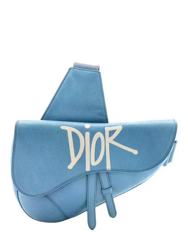 Dior Shawn Stussy Saddle Printed Leather Crossbody Bag - Blue
