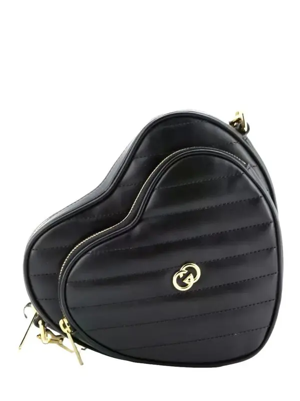 Gucci Interlocking G Heart Quilted Mini Shoulder Bag - Black