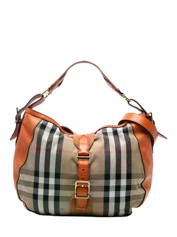 Burberry House Check Canvas Ashwood Hobo Satchel - Brown