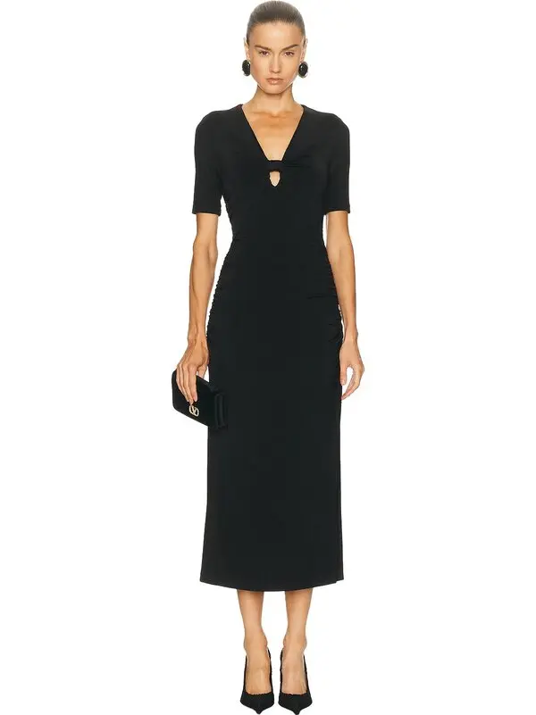 Carolina Herrera Ruched V Neck Midi Dress - Black