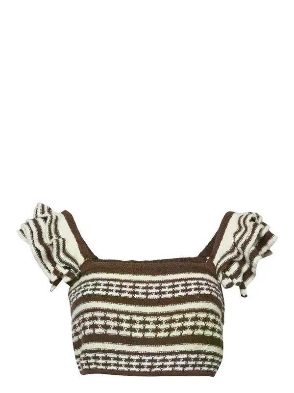 Tularosa Striped Ruffled Top - Brown