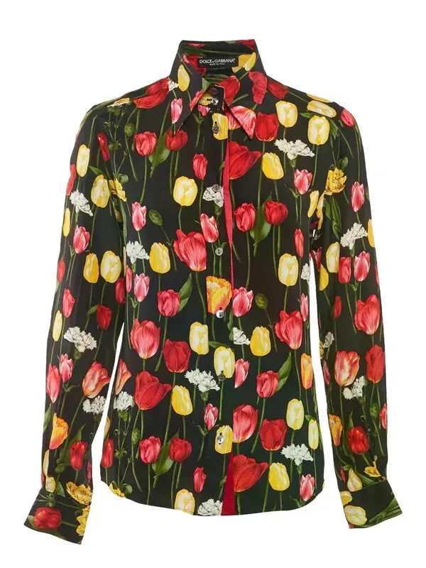 Dolce & Gabbana Tulip-print Silk Shirt - Black
