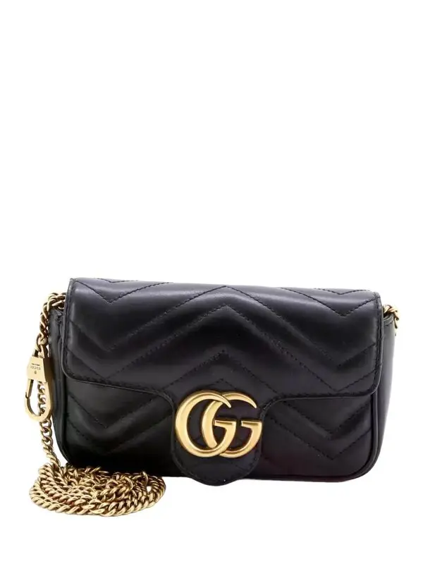 Gucci Gg Marmont Flap Bag Matelassé Leather Super Mini Crossbody Bag - Black
