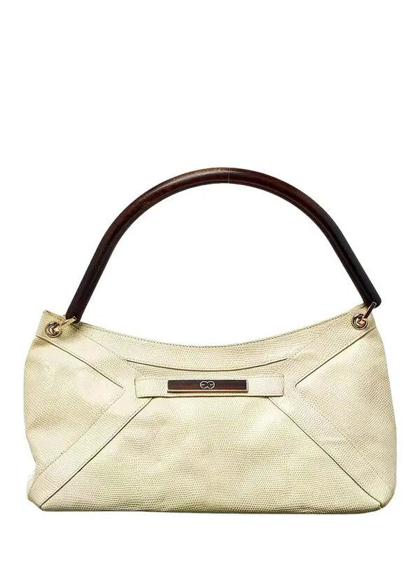Escada 1990s Lizard-embossed Leather Top Handle Bag - Neutrals