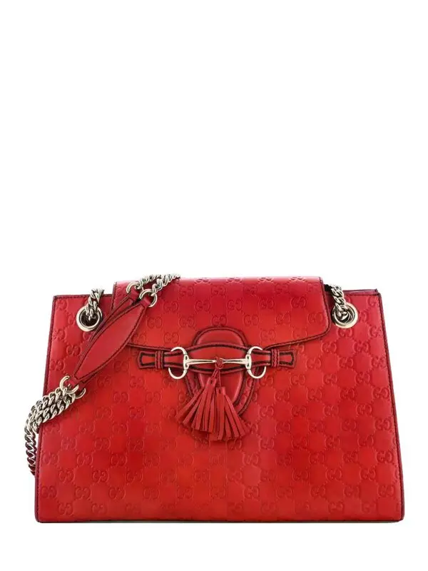 Gucci Emily Chain Flap Ssima Leather Large Shoulder Bag - Red